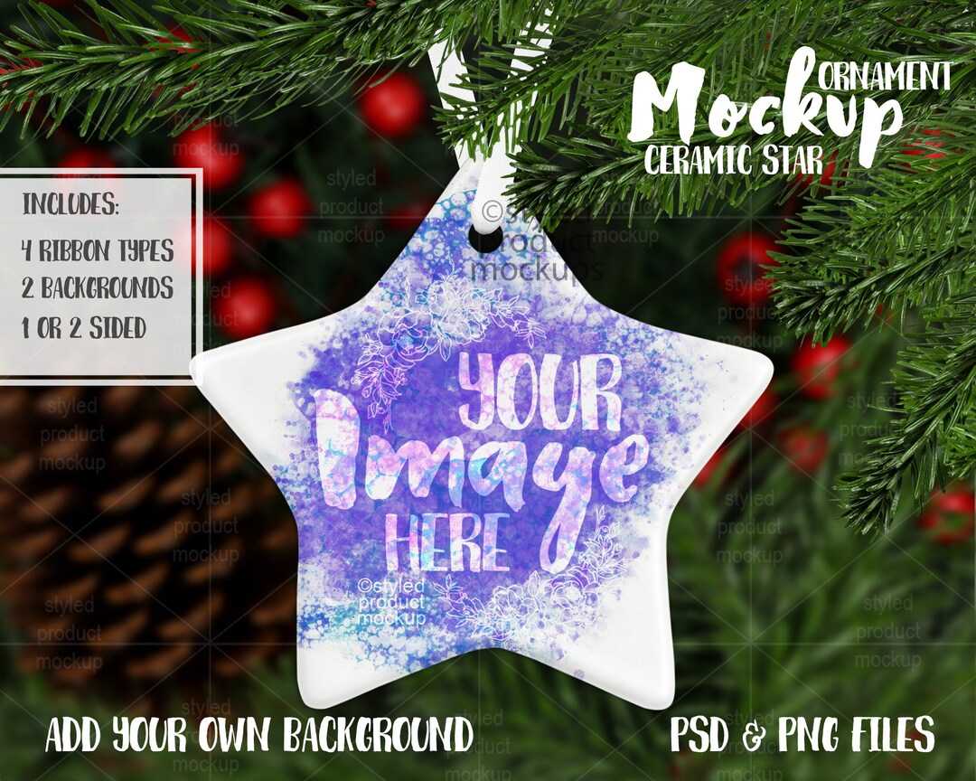 Dye Sublimation Star Ceramic Christmas Ornament Mockup | Add Your Own ...