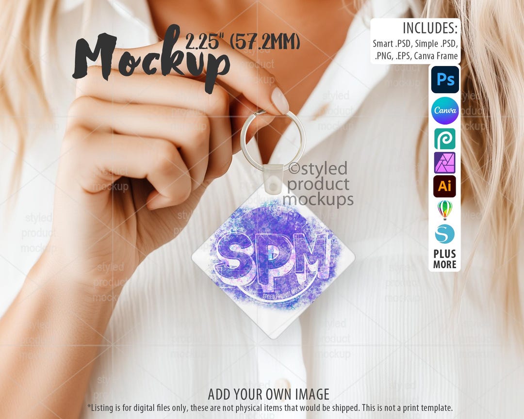 Square Keychain Mockup: Dye Sublimation Photoshop PSD, Canva, PNG ...