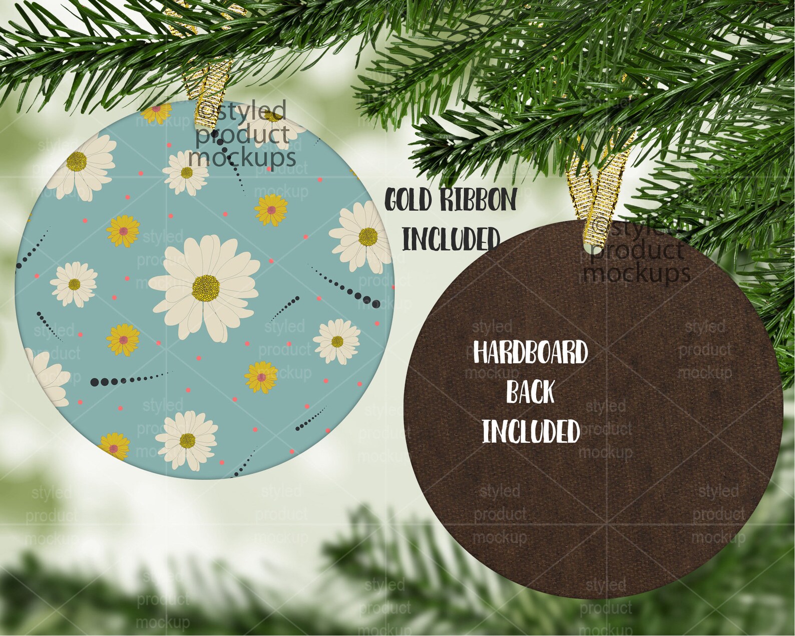 Dye Sublimation Hardboard Round Christmas Ornament Mockup | Add Your ...