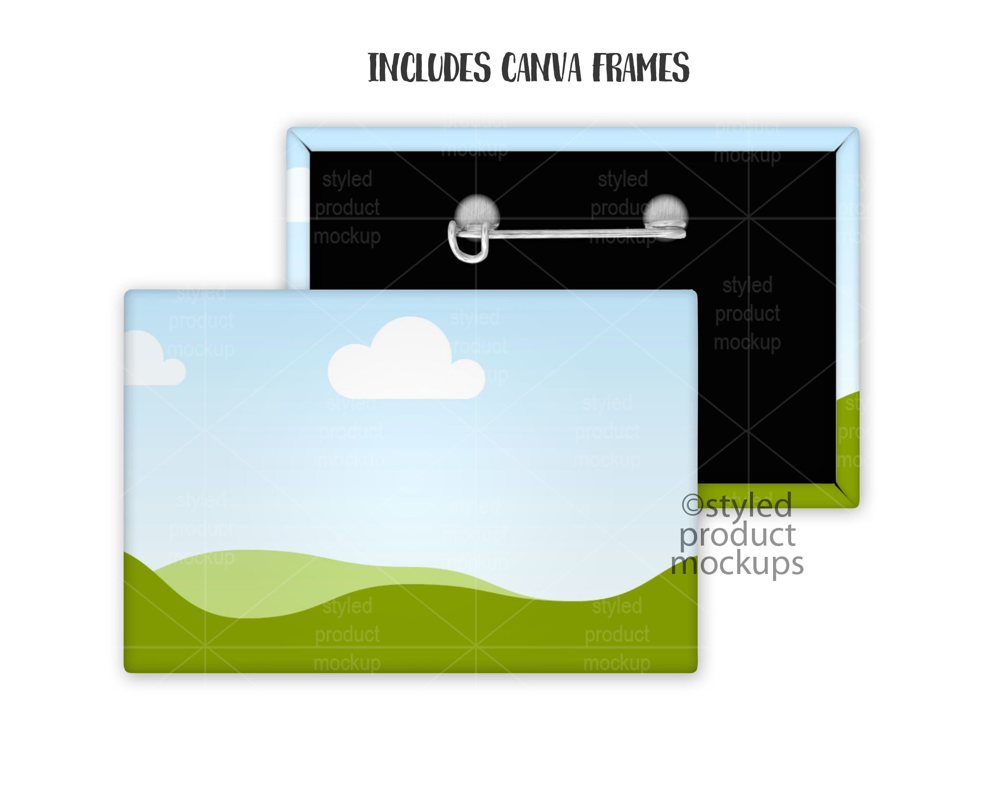 Rectangle Shaped 2X3 Inch Horizontal Pinback Button Mockup | Add Your ...