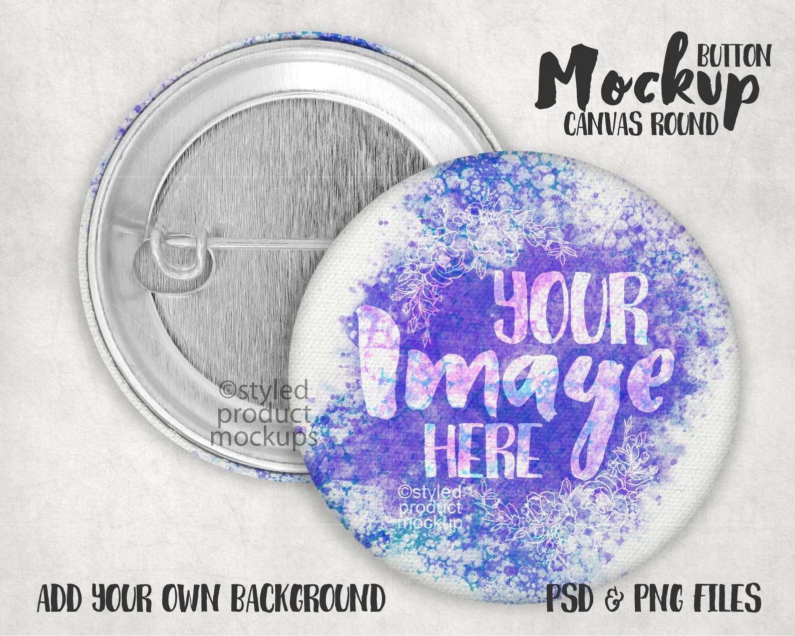 Round canvas pinback button mockup Add your own image and | Etsy