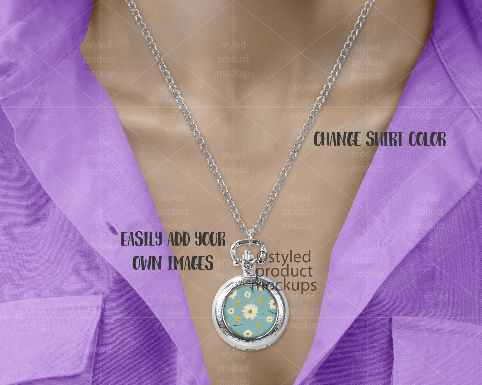Watch Necklace Shown on Woman's Neck Mockup Add Your Own | Etsy