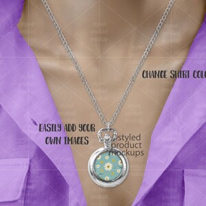 Watch Necklace Shown on Woman's Neck Mockup Add Your Own Image and ...