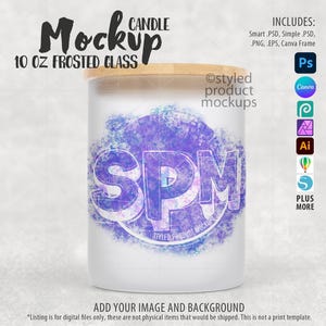 Dye Sublimation 10oz Frosted Glass Candle Jar With Bamboo Lid Mockup ...