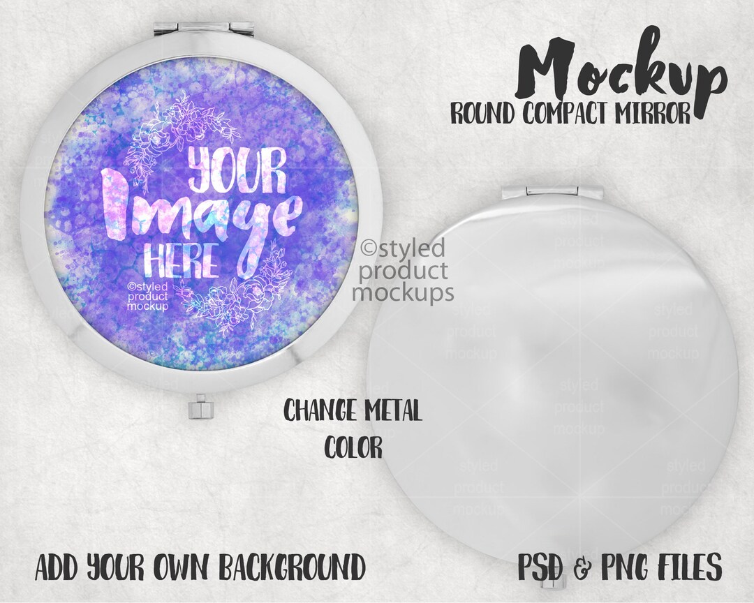 Dye Sublimation Round Metal Compact Mirror Mockup Add Your Own Image ...