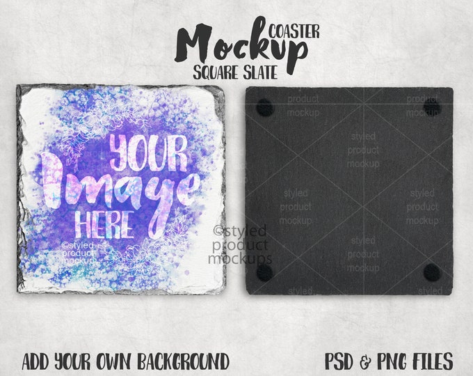 Dye Sublimation Square Slate Coasters Mockup | Add Your Own Image and ...