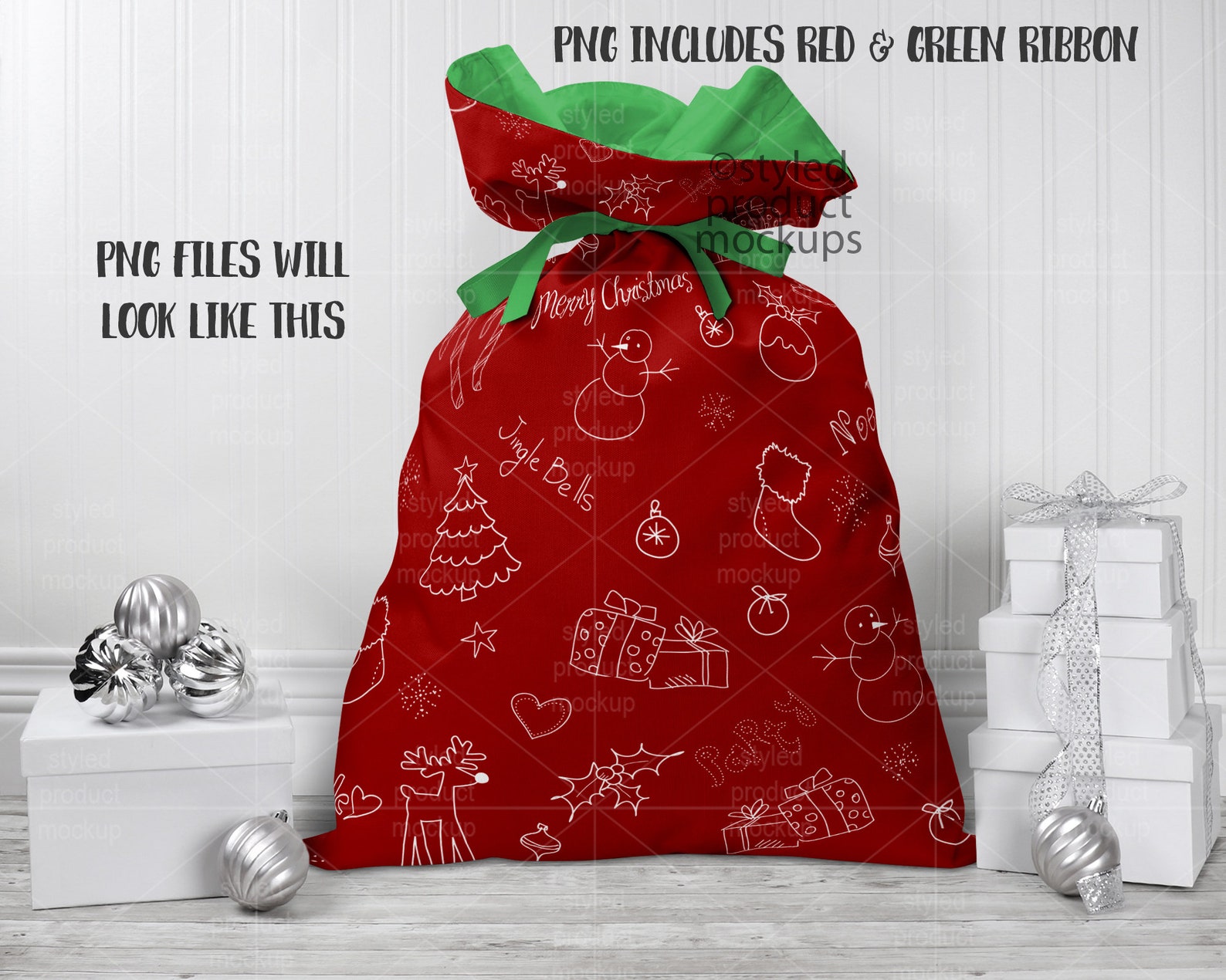 Dye Sublimation Santa Sack With Ribbon Mockup Add Your Own - Etsy
