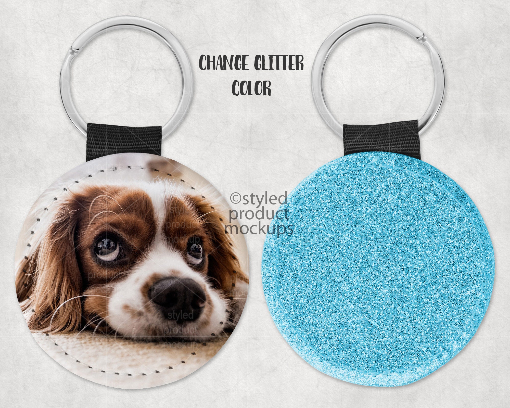 Dye Sublimation Round PU Leather Keychain With Glitter Back | Etsy