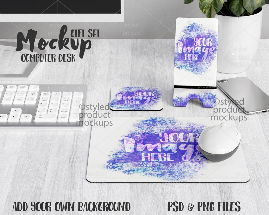 Dye Sublimation Computer Desk Gift Set Mockup | Add Your Own Image and ...
