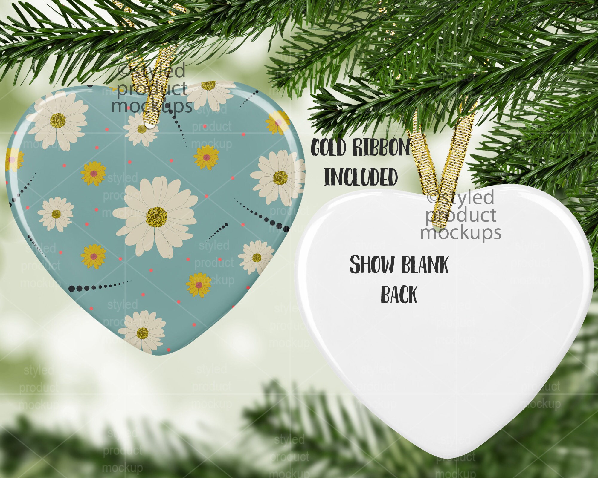 Dye Sublimation Heart Shaped Ceramic Christmas Ornament Mockup | Add ...