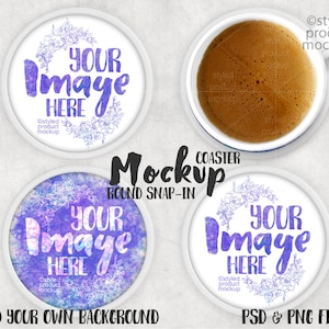 Round Acrylic Snap in Photo Insert Coaster Mockup | Add Your Own Image ...