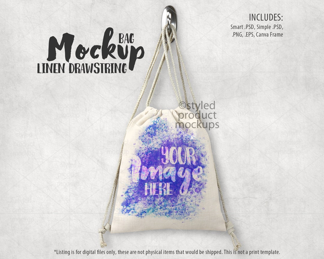 Dye Sublimation Linen Drawstring Bag Mockup Template | Add Your Own ...