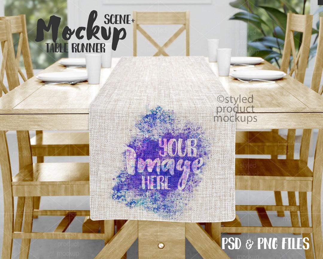 Dye Sublimation Linen Table Runner on Table Mockup | Add Your Own Image ...