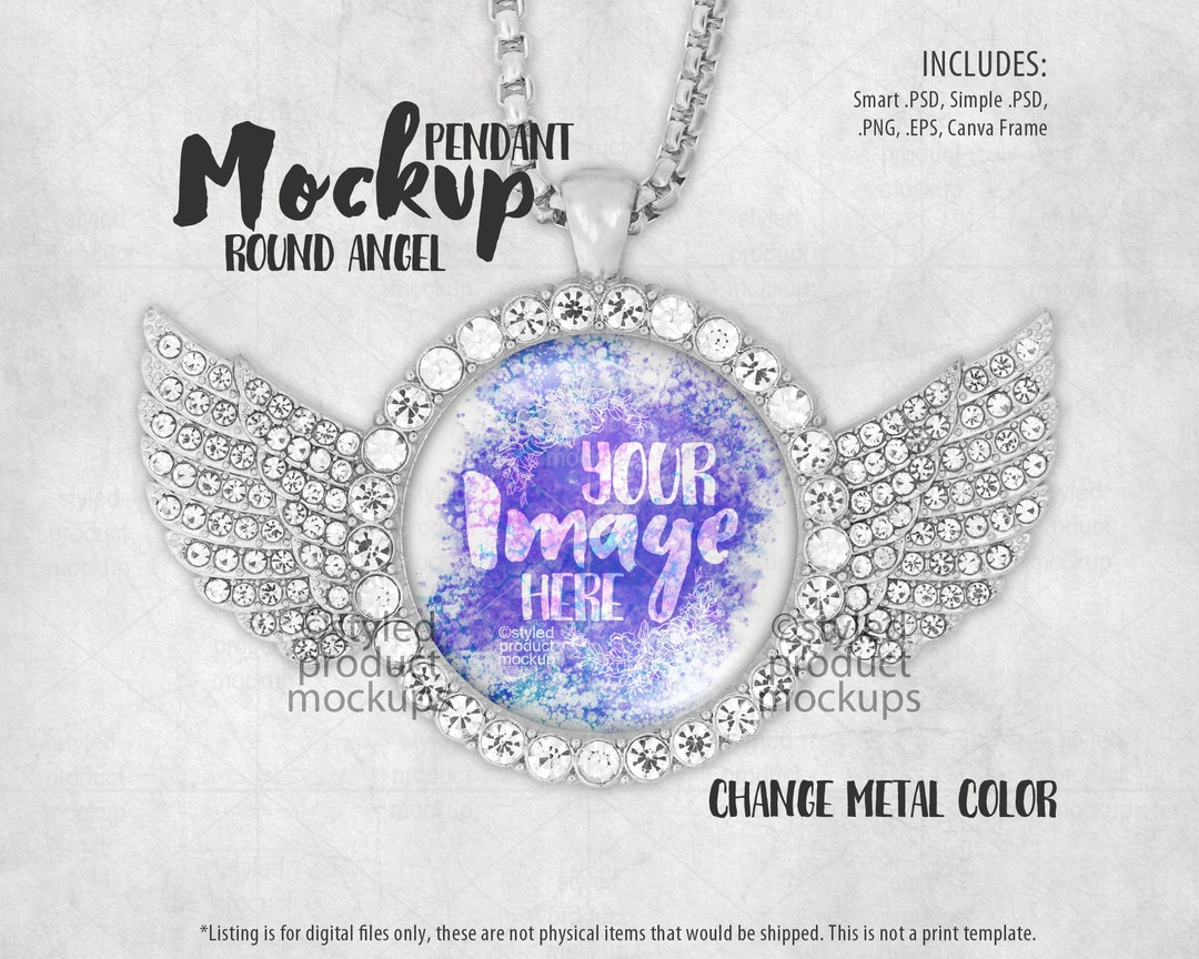 Dye Sublimation Round Rhinestone Angel Wing Pendant Mockup | Add Your ...