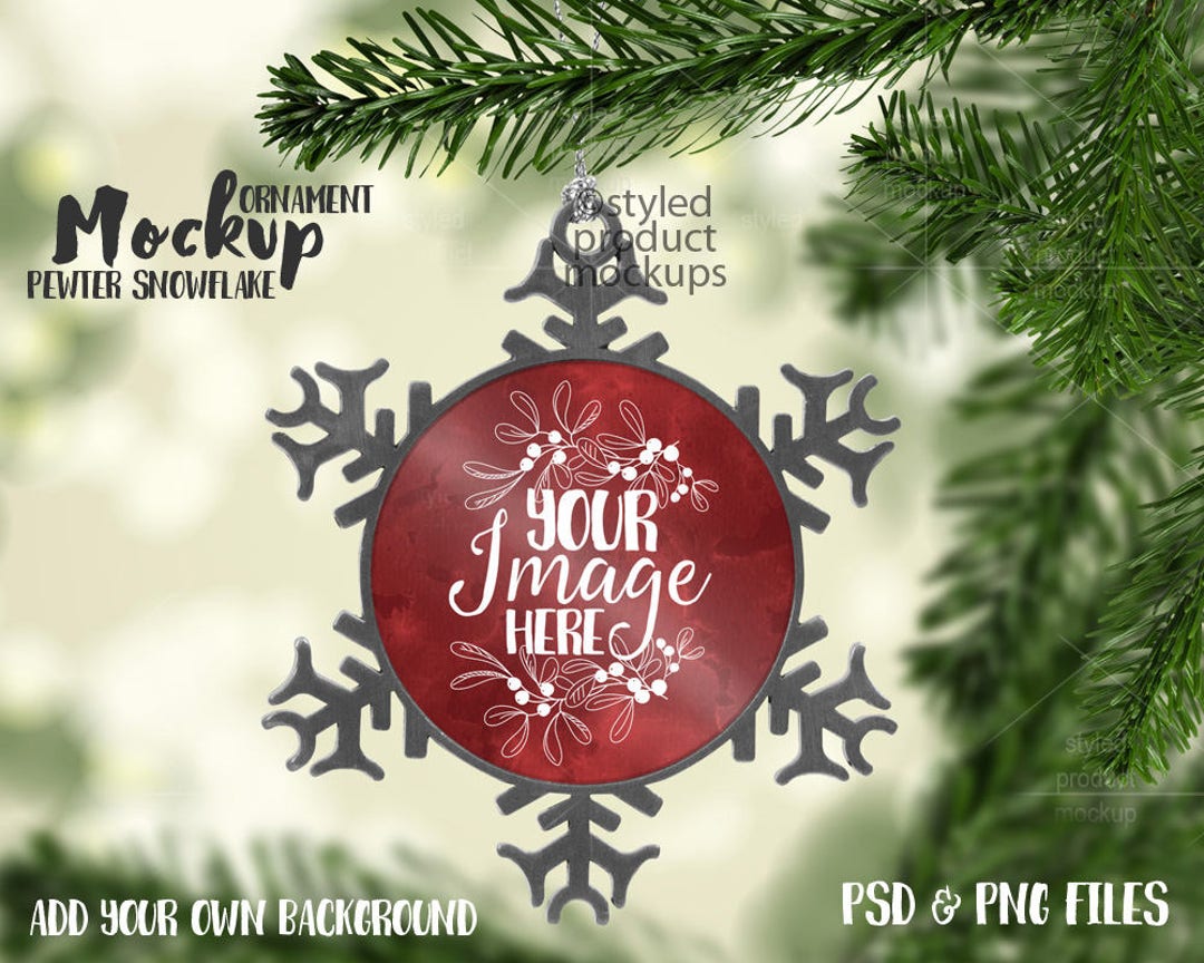 Snowflake Shaped Pewter Christmas Ornament Mockup Template |add Your ...