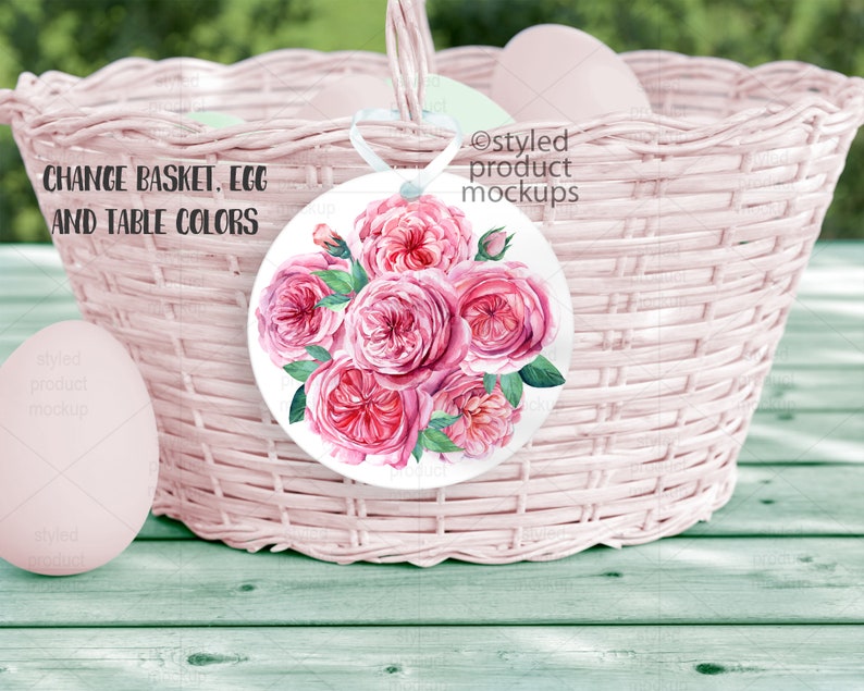 Dye Sublimation Round Tag on Easter Basekt Mockup Add Your - Etsy