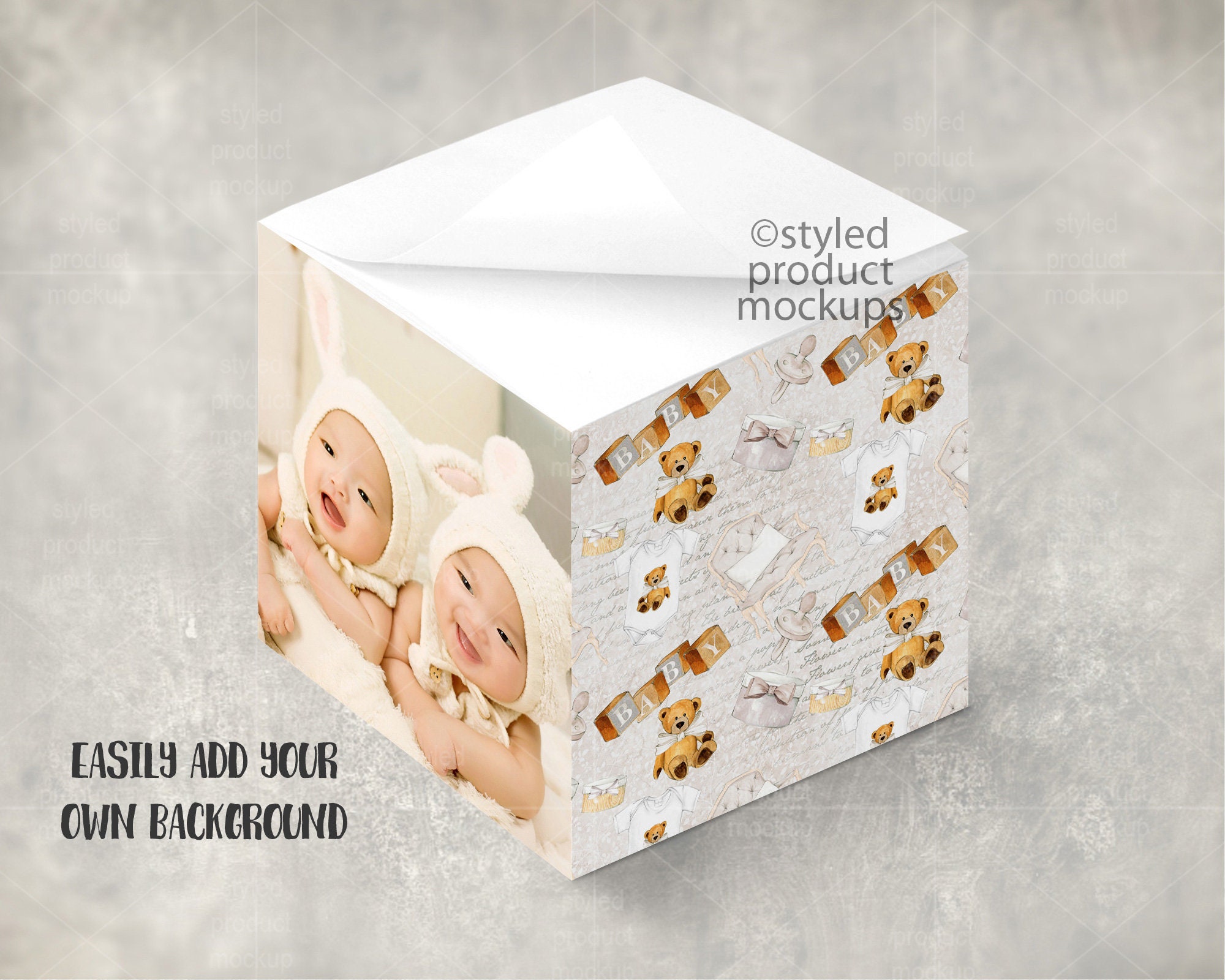 Paper notepad cube mockup Add your own image and background | Etsy