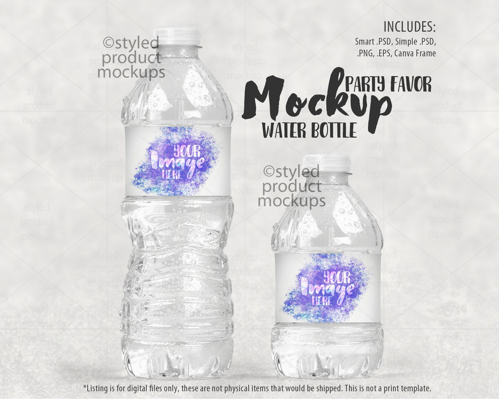 Party Favor Water Bottle Labels Large and Small Mockup | Add Your Own ...