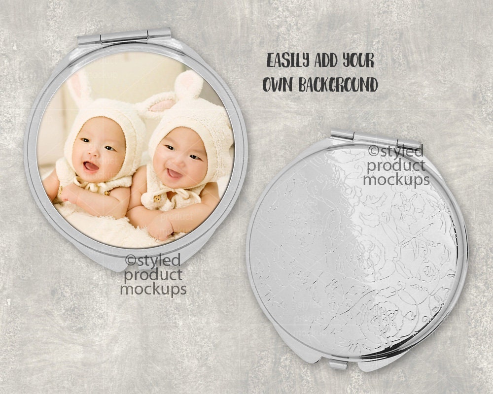 Round Compact Mirror Mockup Template | Add Your Own Image and ...