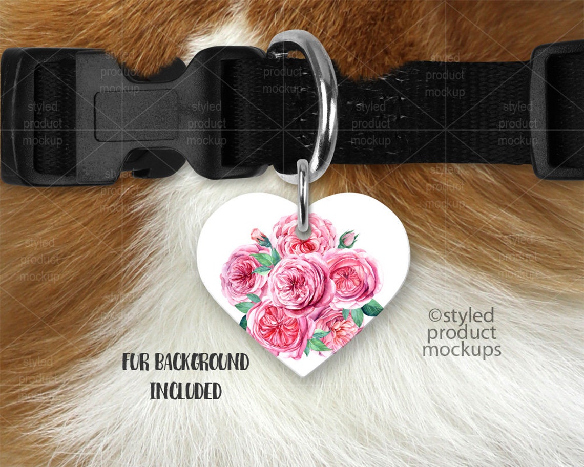 Heart Shaped Pet Tag on a Dog Collar Mockup Template Add - Etsy