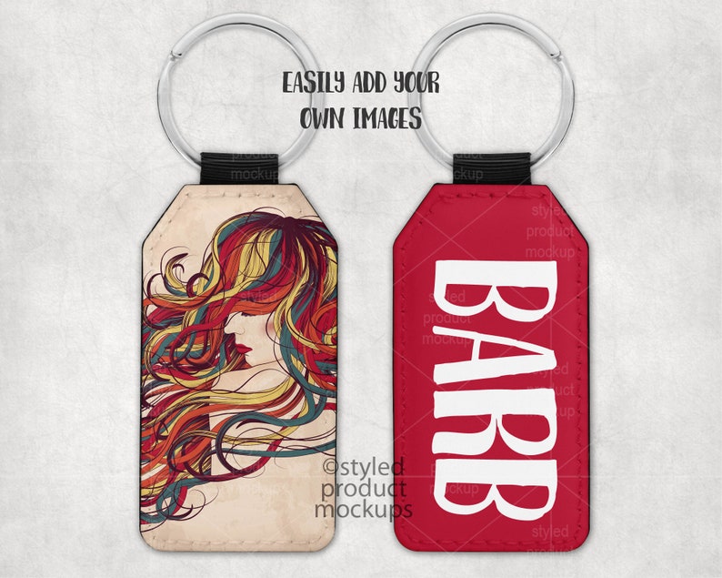 Dye Sublimation PU Leather Rectangle Keychain Mockup Add - Etsy