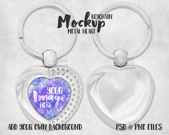 Dye Sublimation Heart Shaped Metal Keychain Mockup Template | Etsy