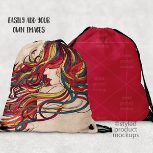 Two Sided Drawstring Backpack Template Mockup | Add Your Own Image and ...