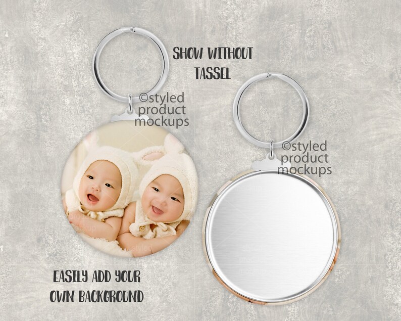 Button Keyring With Tab and Optional Tassel Mockup Add Your - Etsy
