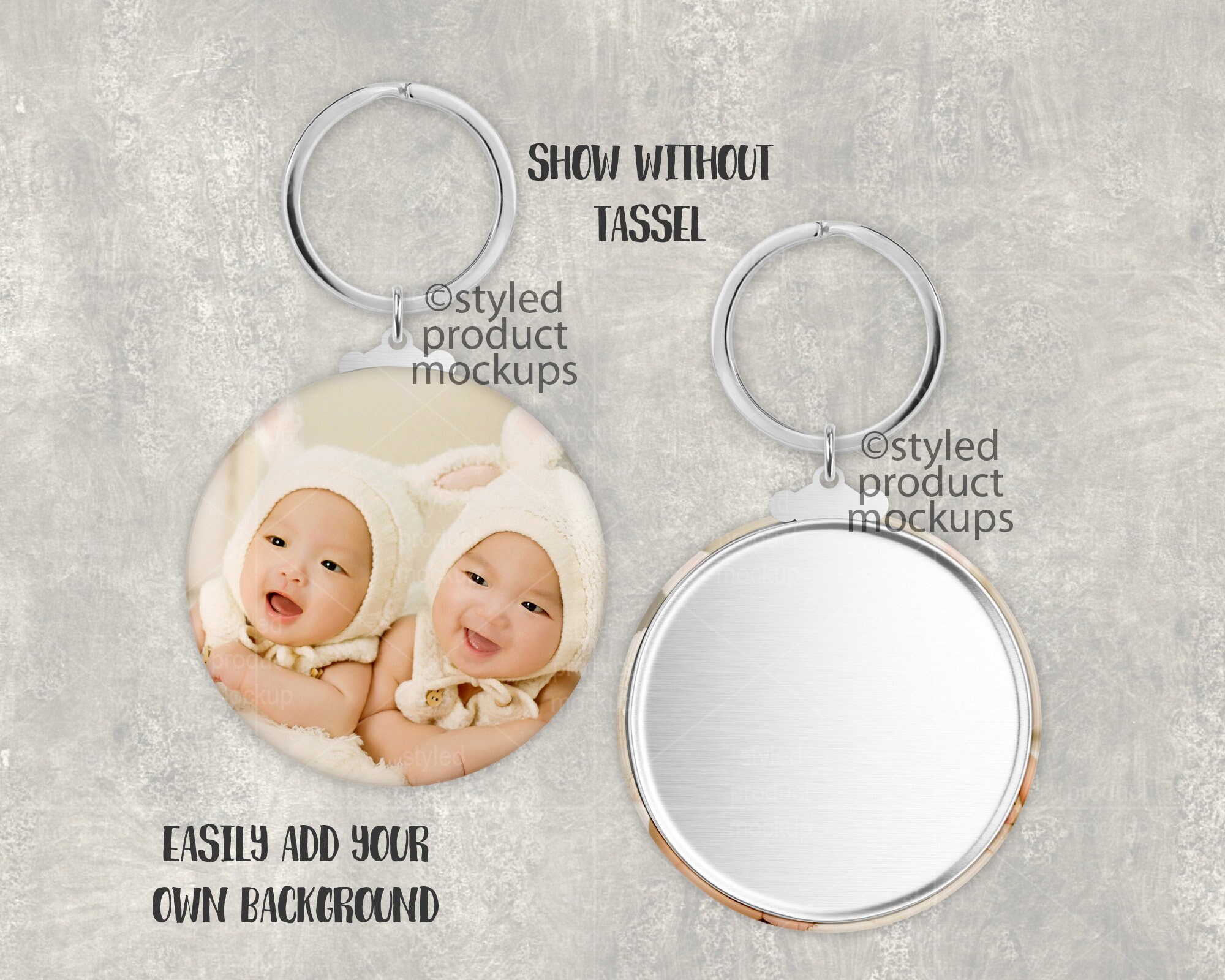 Button keyring with tab and optional tassel Mockup Add your | Etsy