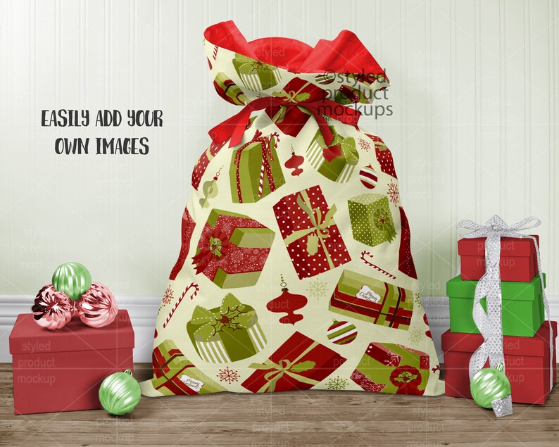 Dye Sublimation Santa Sack With Ribbon Mockup Add Your Own - Etsy