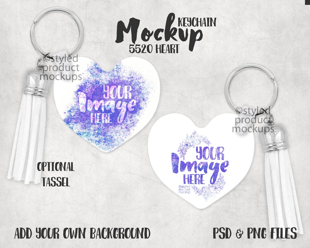 Dye Sublimation Heart Shaped Keychain Mockup Template | Add Your Own ...