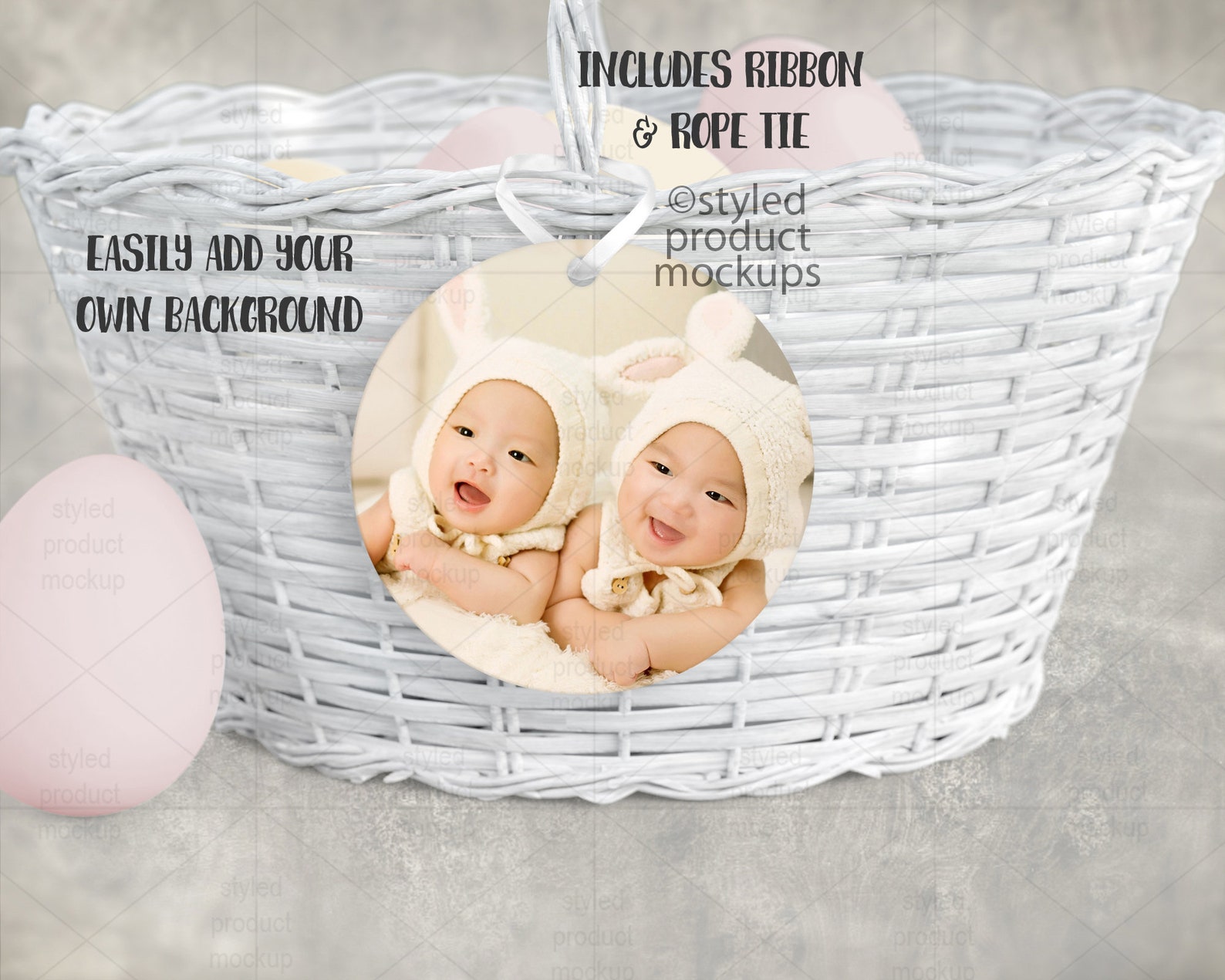Dye Sublimation Round Tag on Easter Basekt Mockup Add Your - Etsy