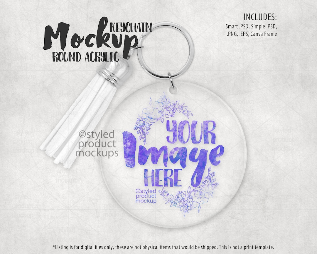 Clear Acrylic Round Keychain With Tassel Mockup | Add Your Own Image ...