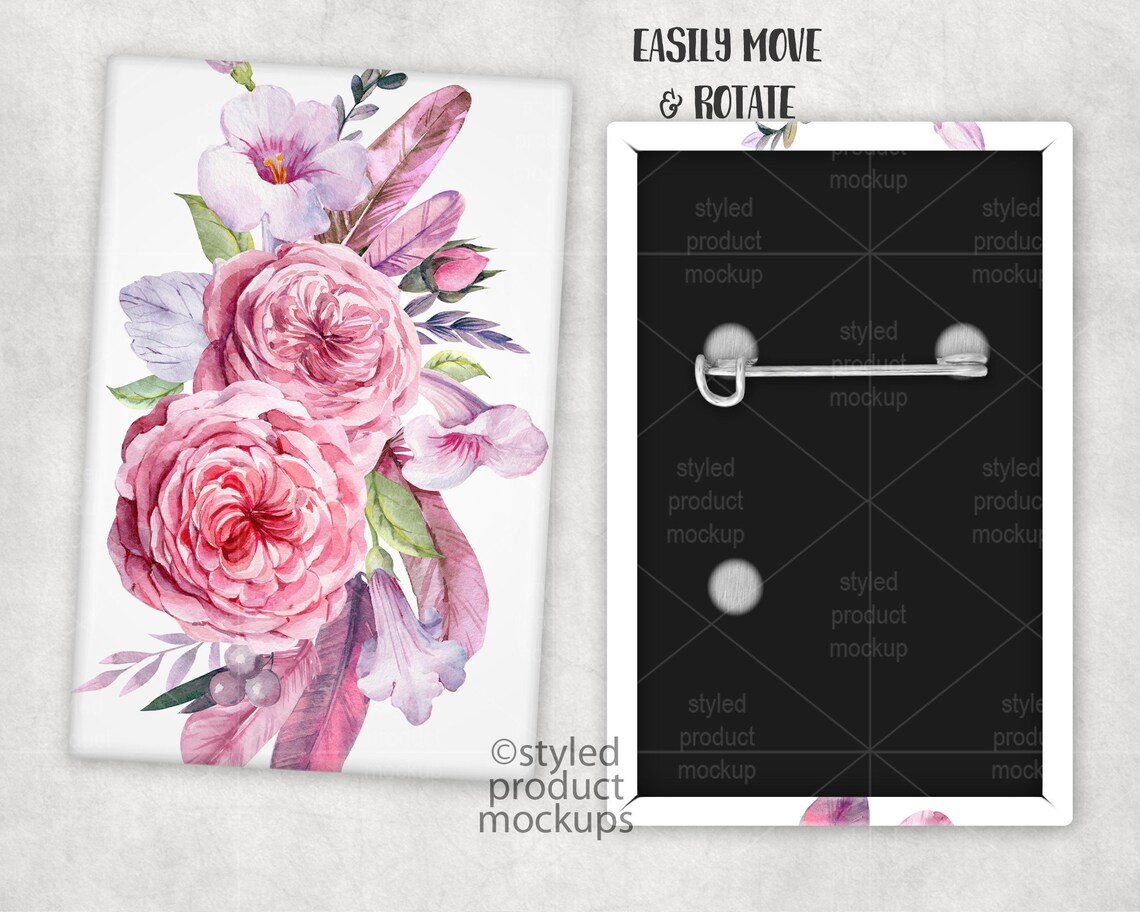 Rectangle Shaped 2X3 Inch Vertical Pinback Button Mockup | Add Your Own ...
