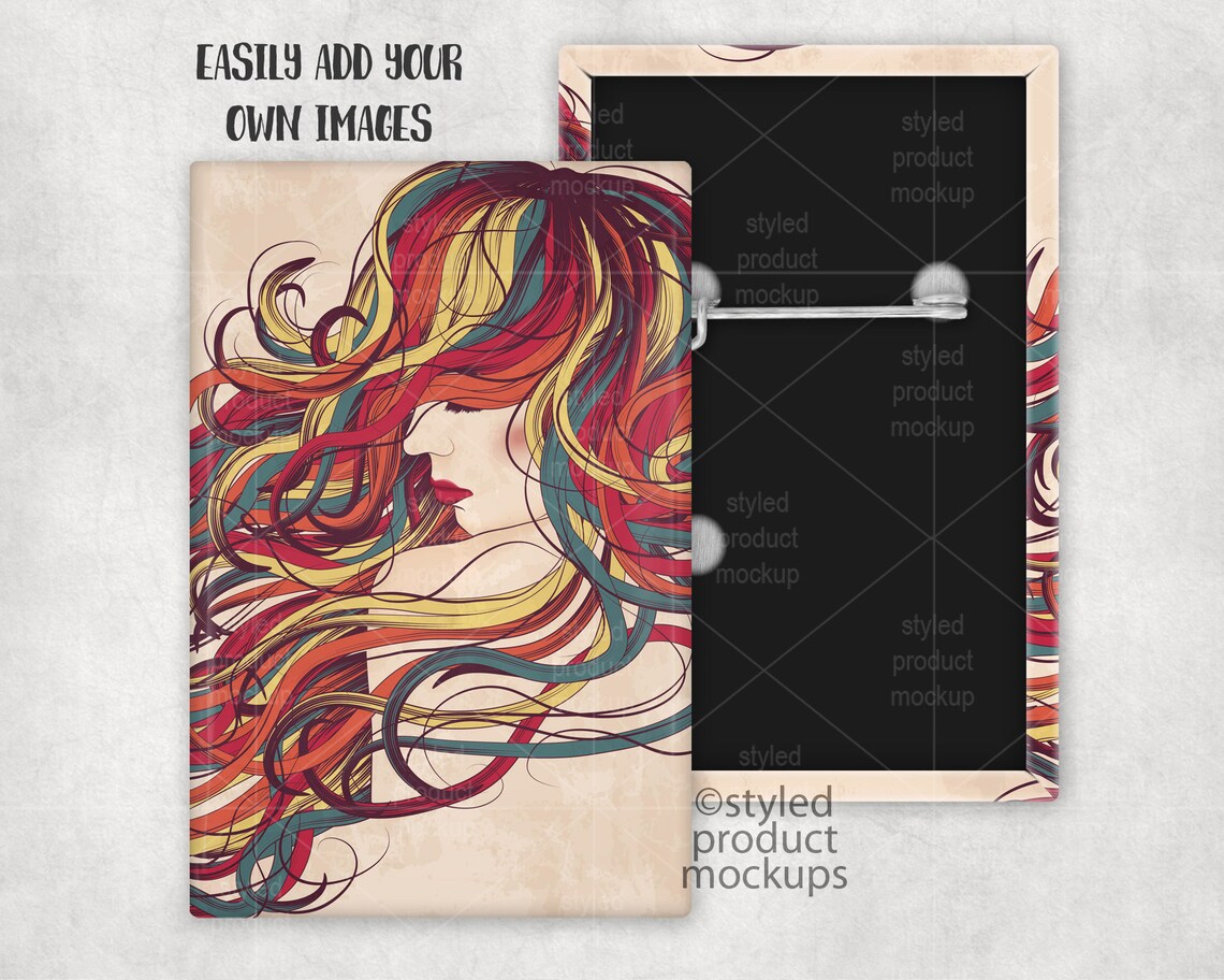 Rectangle Shaped 2X3 Inch Vertical Pinback Button Mockup Add - Etsy