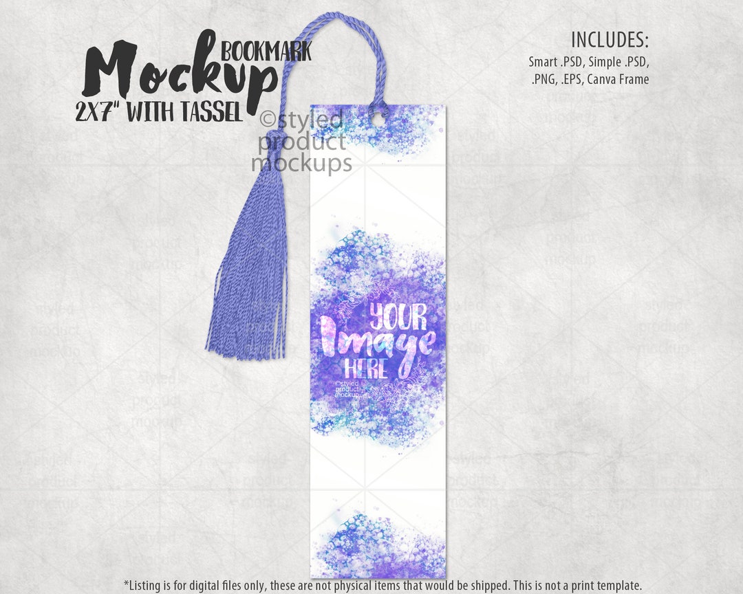 Rectangle 2 X 7 Inch Bookmark With Tassel Mockup Add Your Own Image and ...