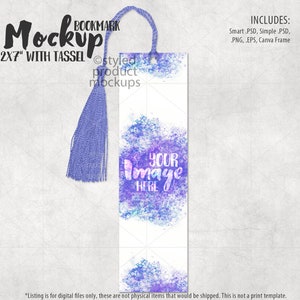 Rectangle 2 X 7 Inch Bookmark With Tassel Mockup Add Your Own Image and ...