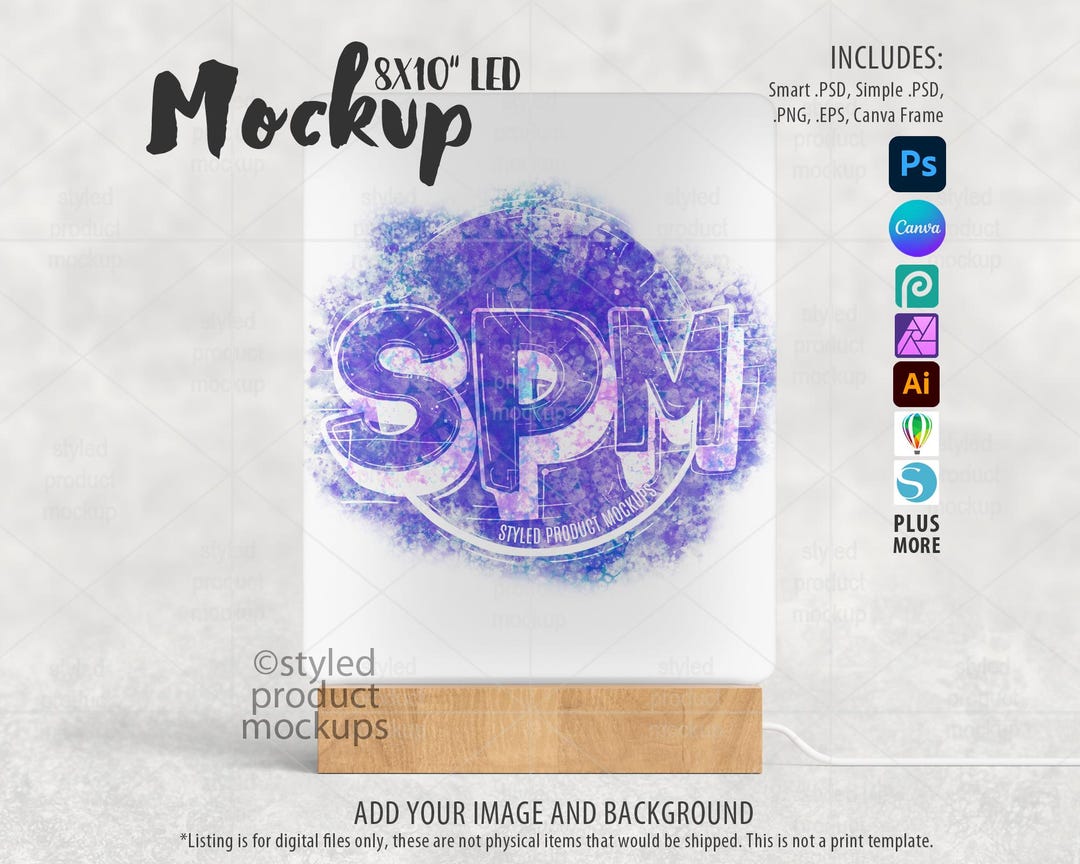 8x10 LED Plaque With Wood Base Mockup for Dye Sublimation | Add Your ...