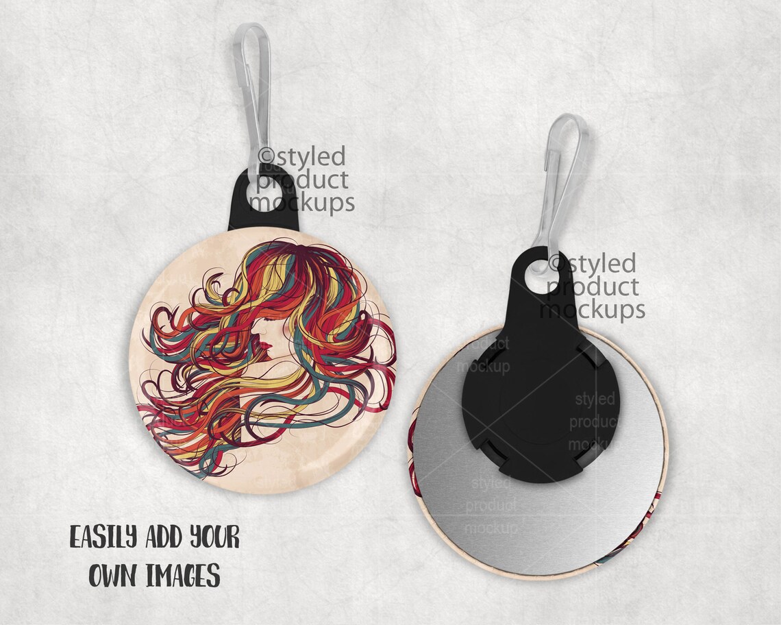 Zipper Pull Button With Flat Back and Plastic Connector Mockup | Etsy