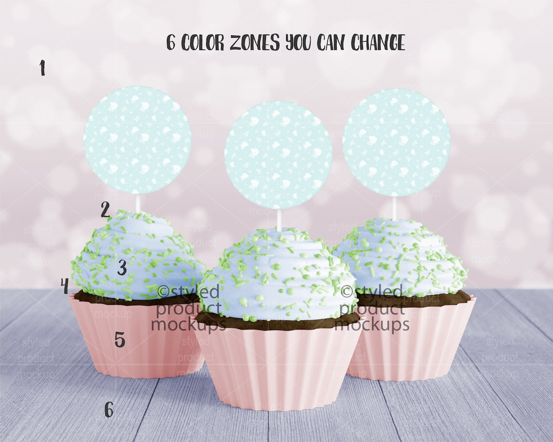Party Decor Cupcake Topper Mockup Add Your Own Image and - Etsy