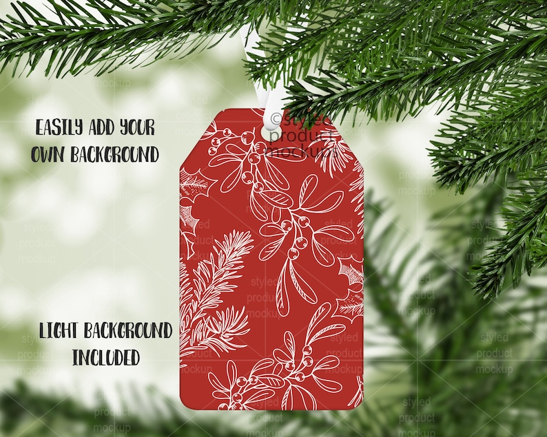 Dye Sublimation Gift Tag Shaped Ornament Mockup | Add Your Own Image ...