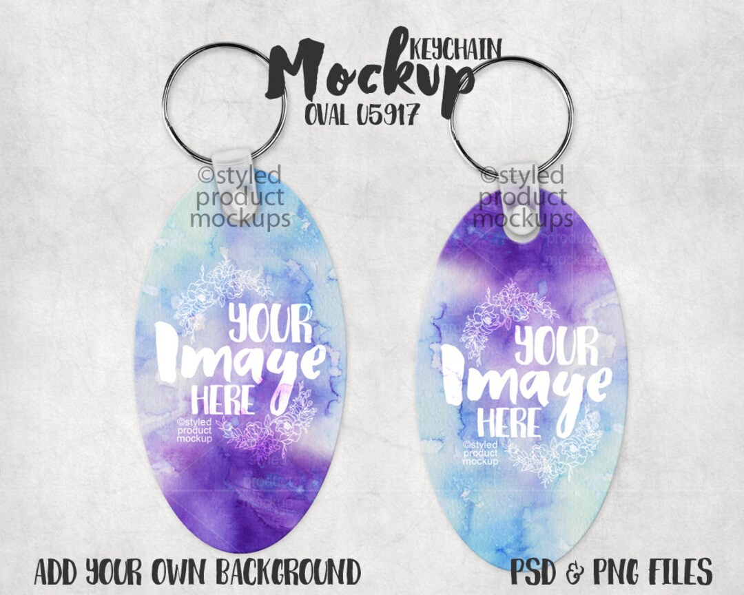 Two Sided Oval Shaped Keychain Mockup Template | Add Your Own Image and ...