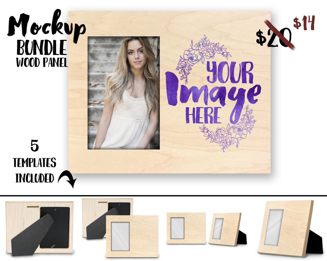 Natural Wood Offset Picture Frame With Easel Mockup Template | Digital ...
