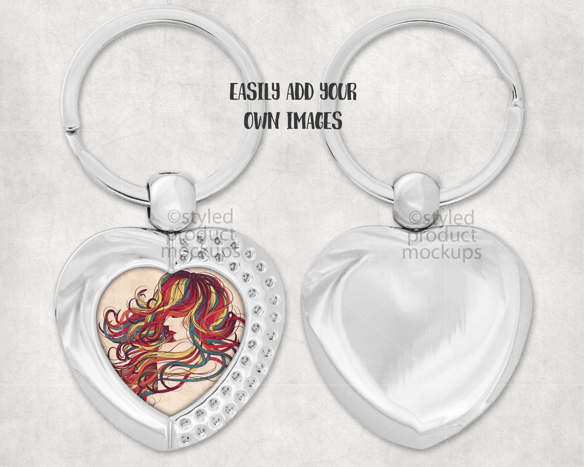 Dye Sublimation Heart Shaped Metal Keychain Mockup Template | Etsy