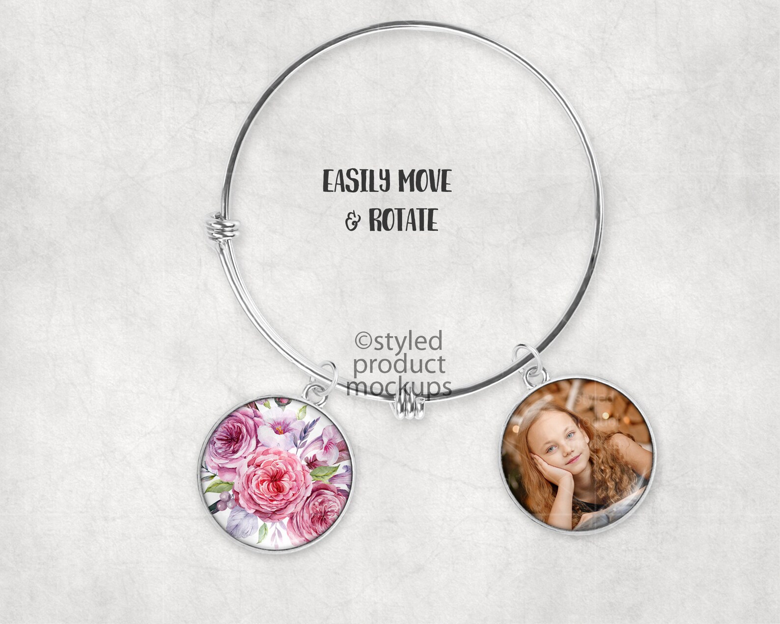 Bangle Bracelet With Tray Charms Mockup Add Your Own Image - Etsy