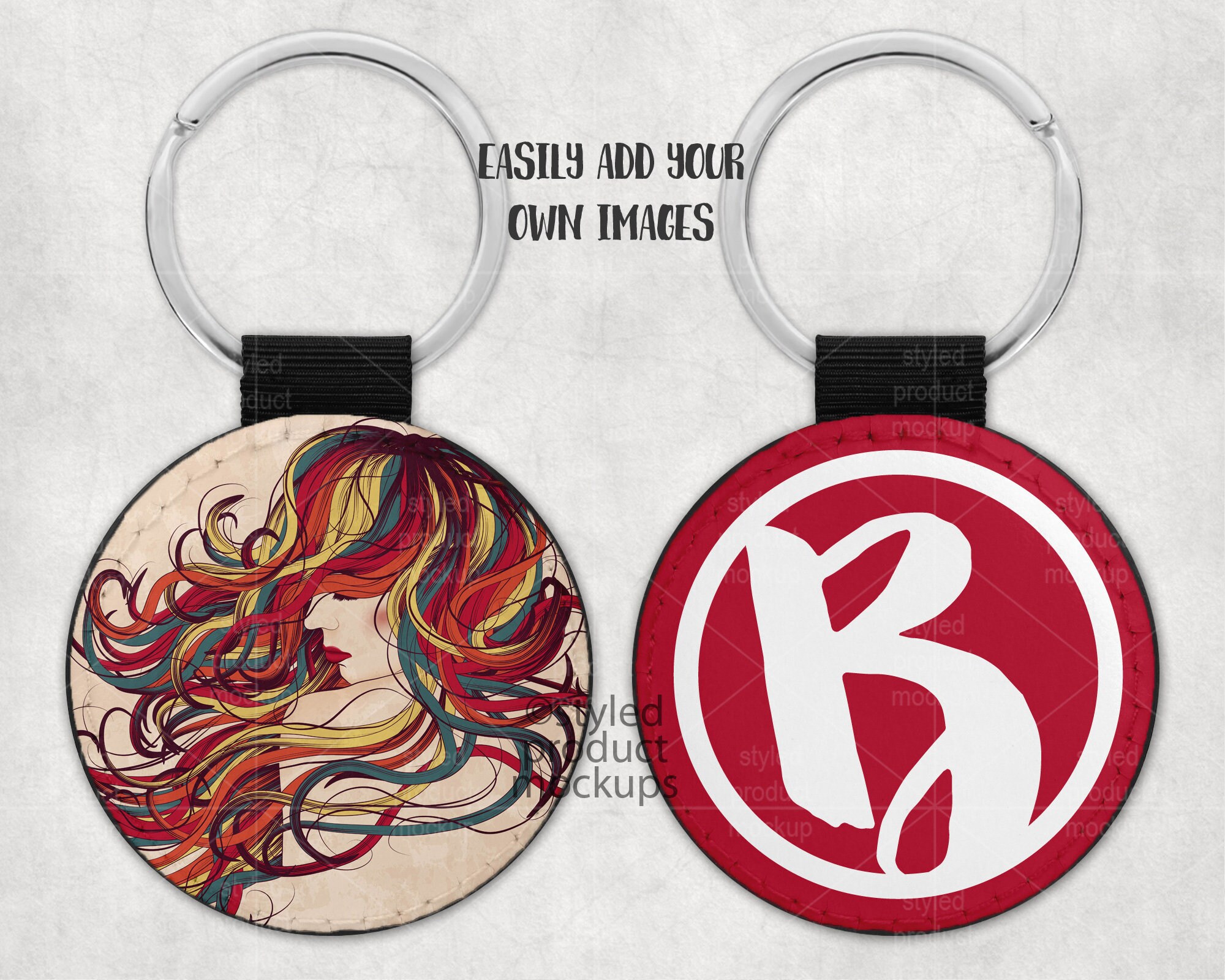 Dye Sublimation PU Leather Round Keychain Mockup | Add Your Own Image ...