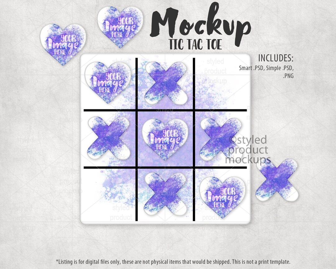 Dye Sublimation Tic Tac Toe Board Game Mockup | Xs and Hearts Tic Tac ...