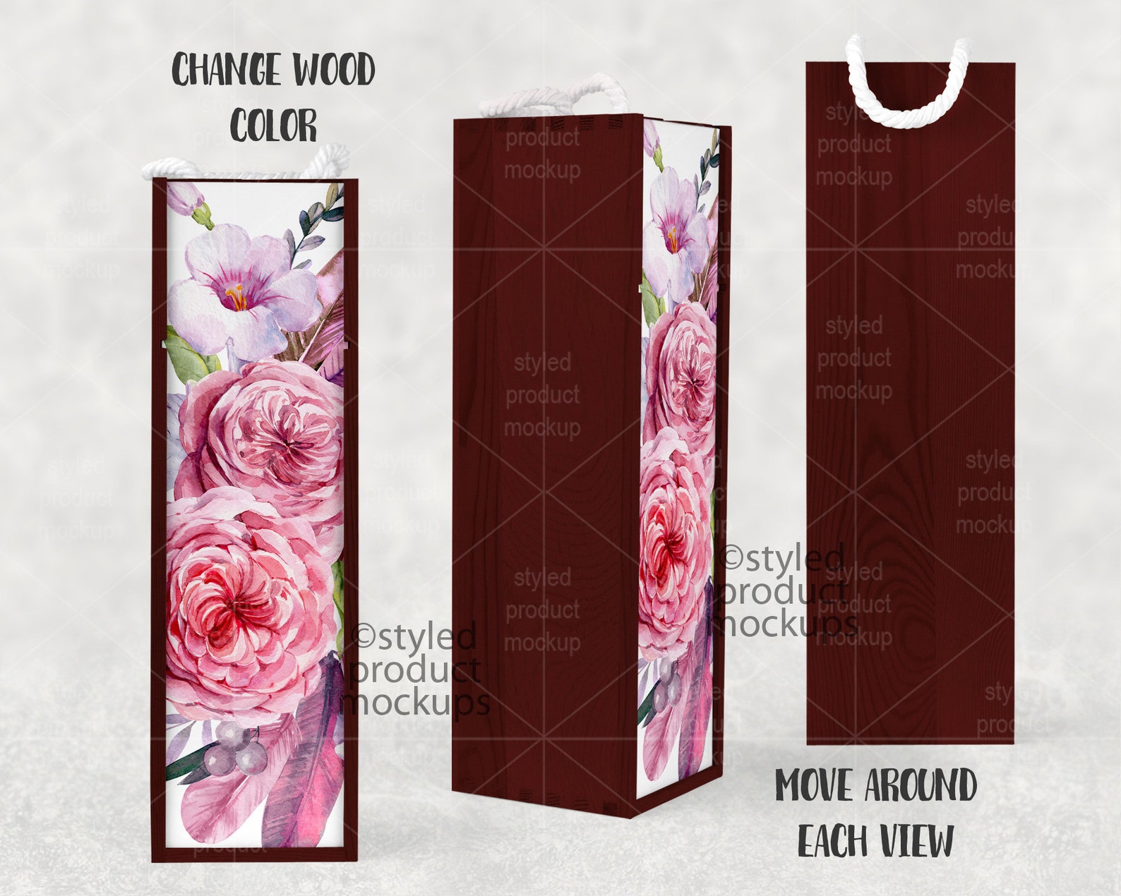 Dye Sublimation Natural Wood Wine Box Mockup Bundle | Add Your Own ...