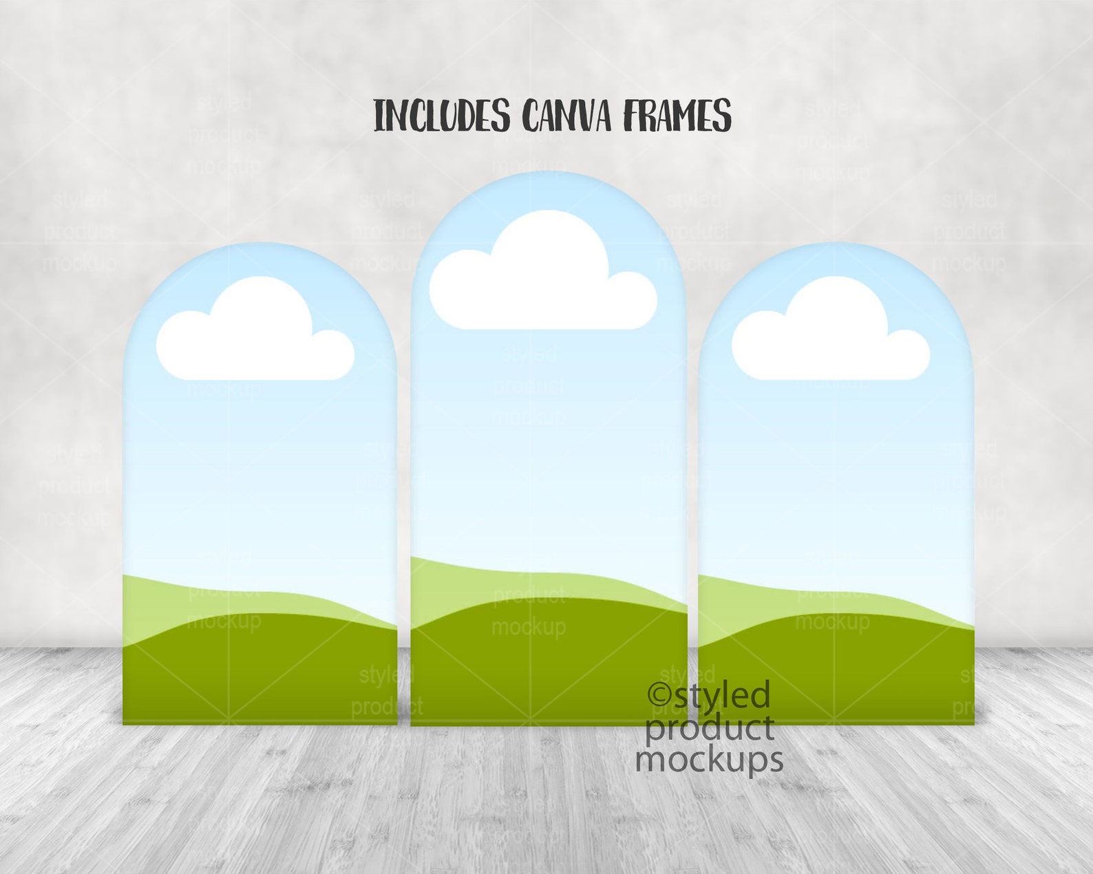 Three Panel Party Backdrop Trio Display Mockup | Add Your Own Image and ...