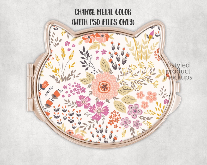Dye Sublimation Cat Head Shaped Compact Mirror Mockup | Add Your Own ...